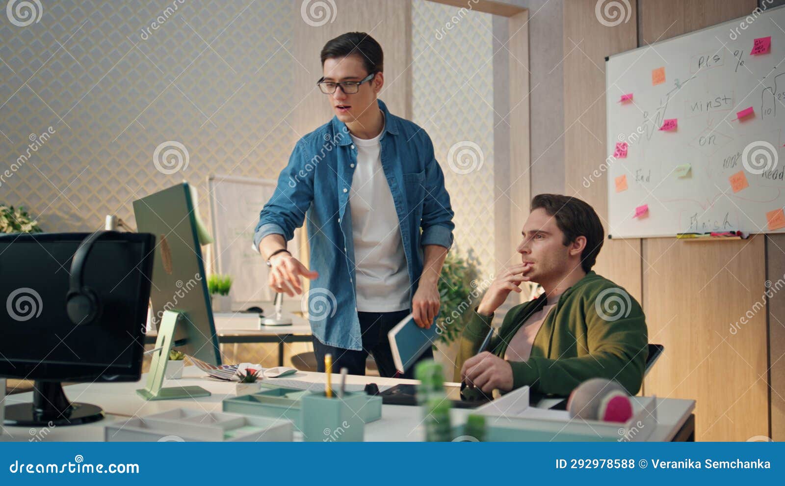 Inspired Creators Pointing Computer Screen at Office. Team Planning Strategy Stock Photo - Image ...