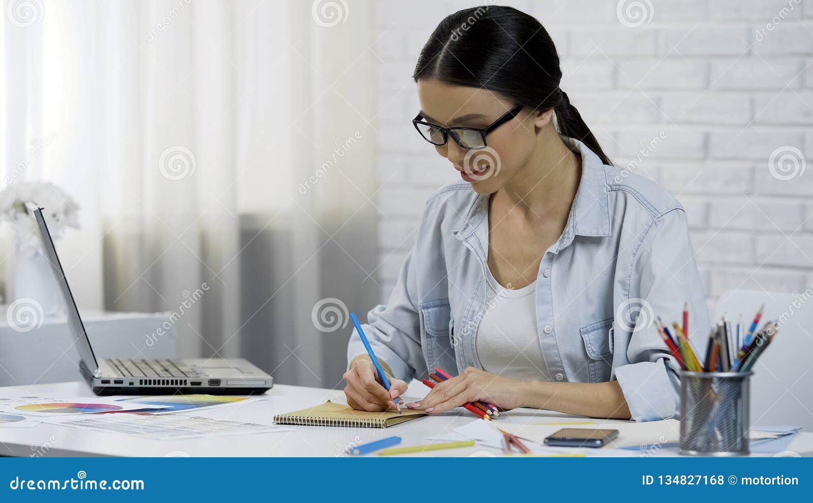 Inspired Designer Creating Project, Freelancer Enjoying Work Drawing ...