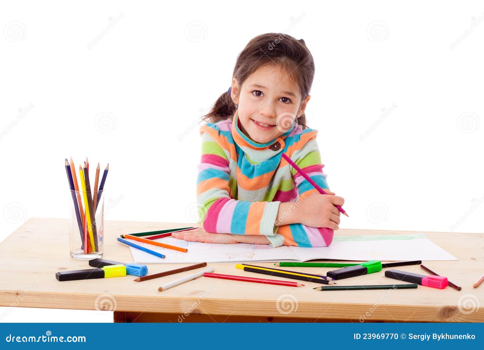 Inspired Girl Draw with Crayons Stock Photo - Image of painter, artist ...