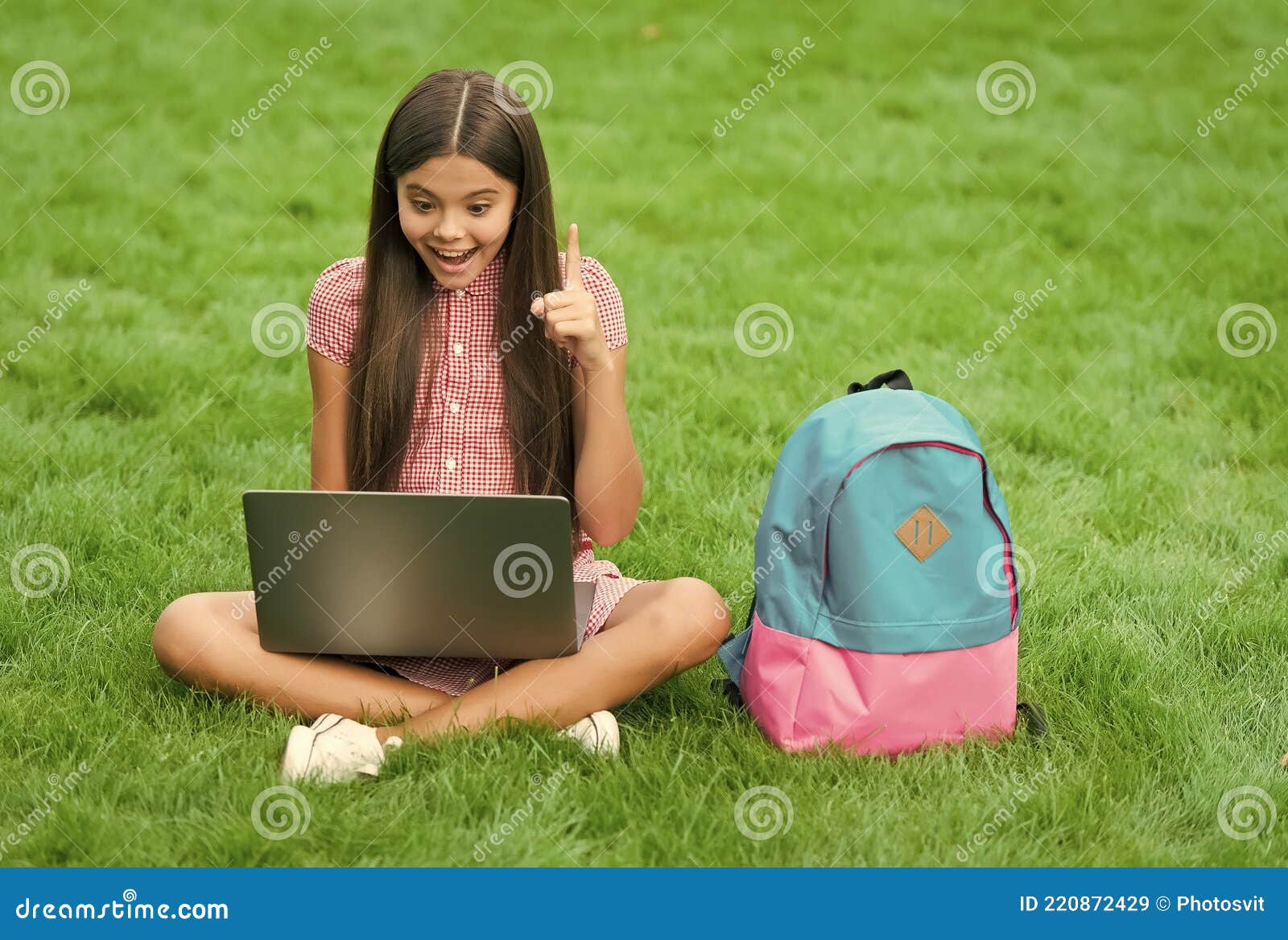 Inspired Happy Child Using Computer for Online School Study Sitting in ...