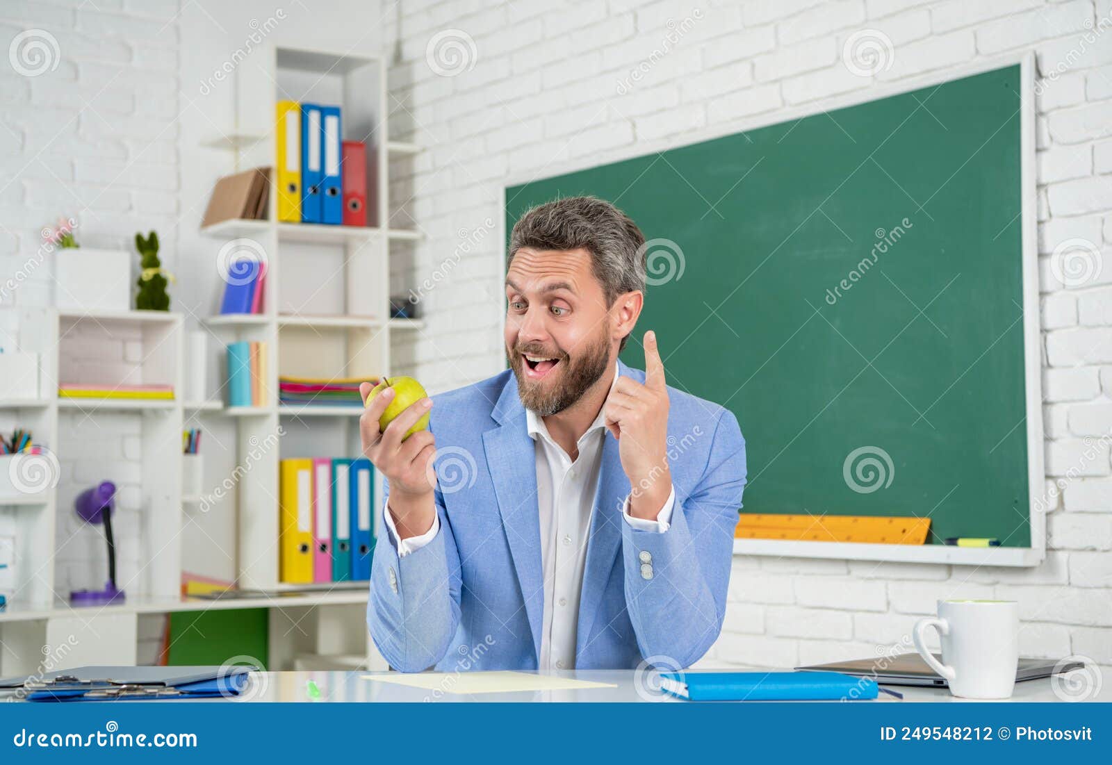 Inspired with Idea School Tutor in Classroom at Blackboard Stock Photo ...