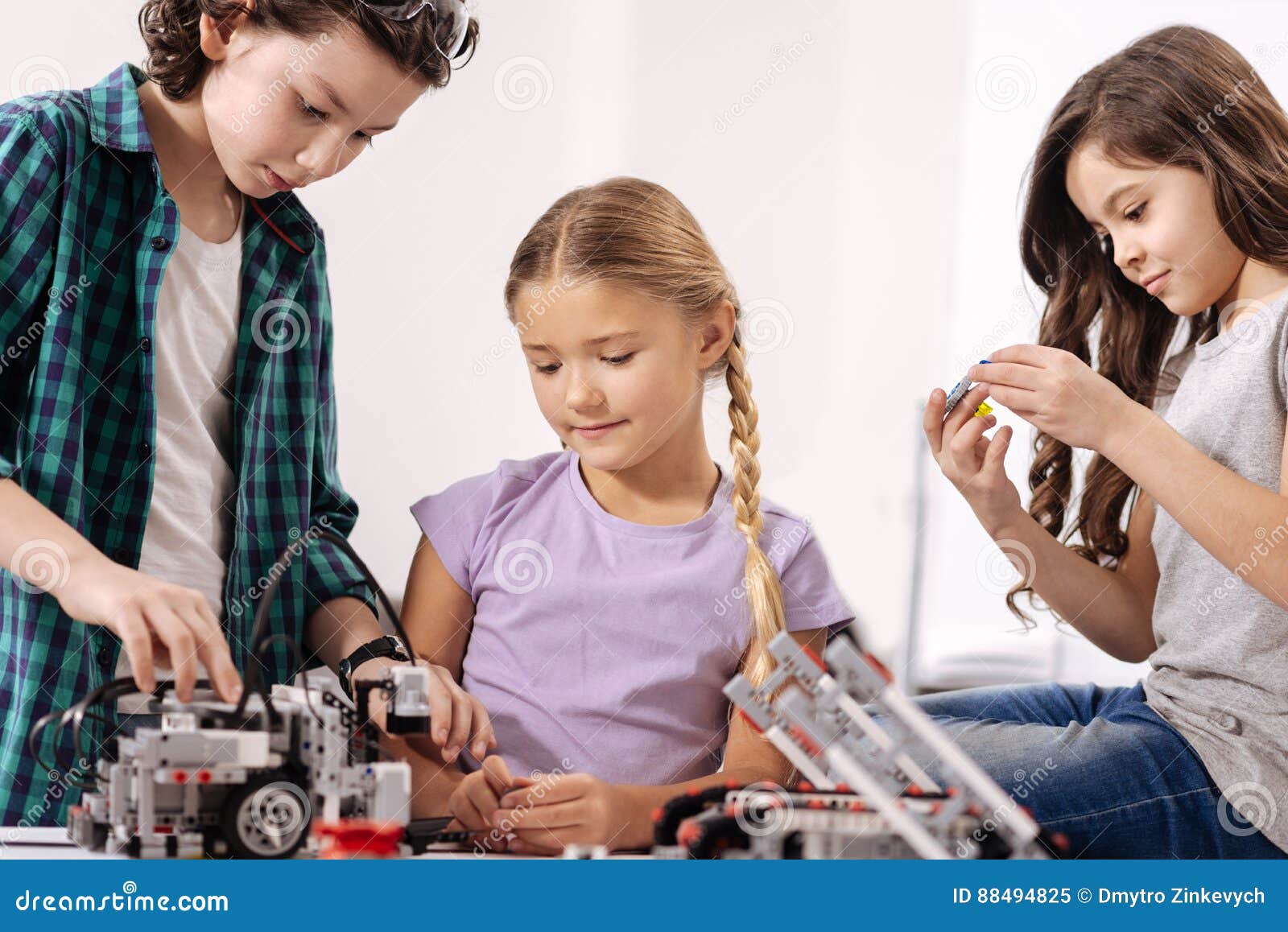 Inspired Kids Constructing Robot at School Stock Image - Image of ...