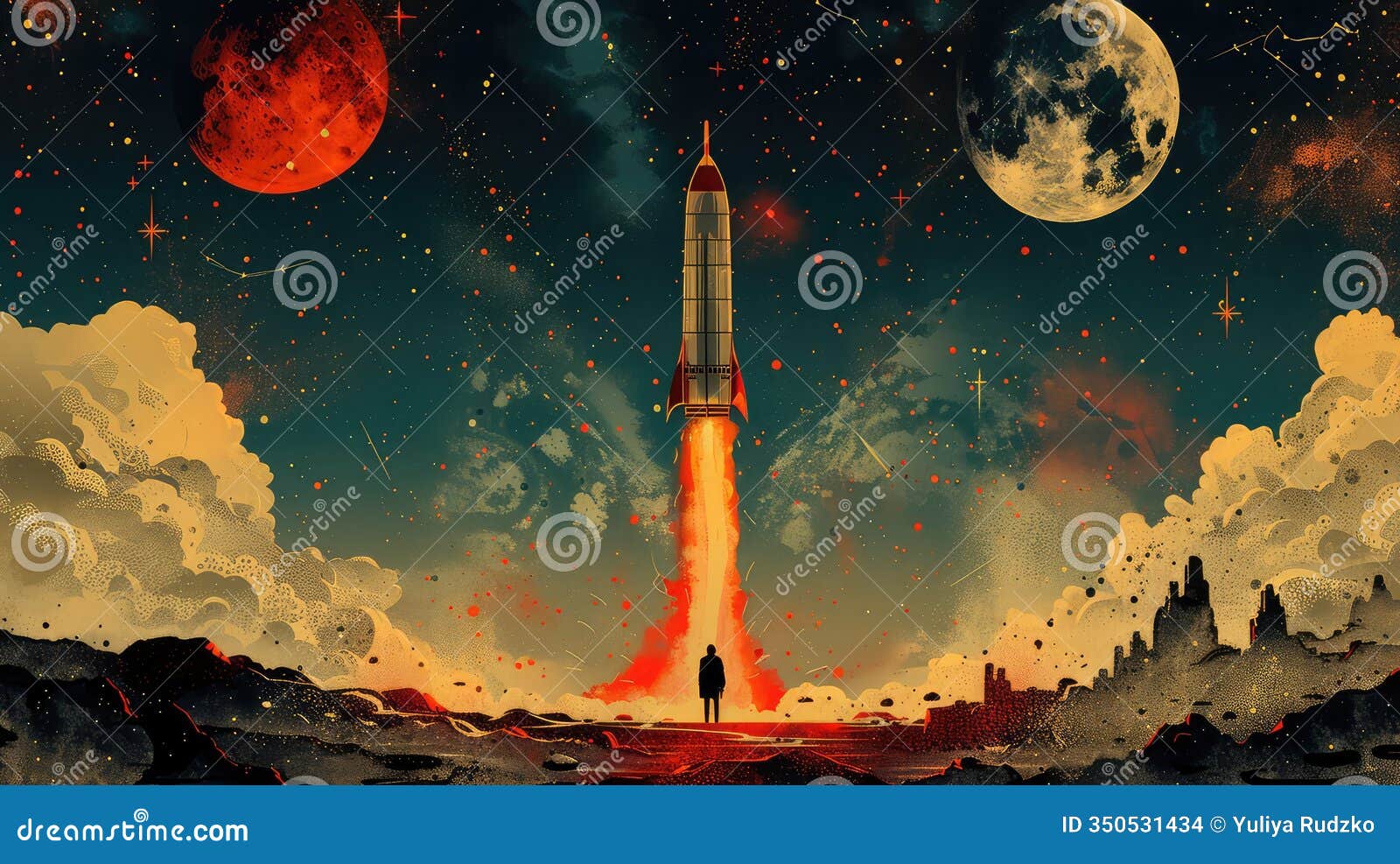 Inspiring Illustration of a Hand Launching a Rocket into the Celestial ...