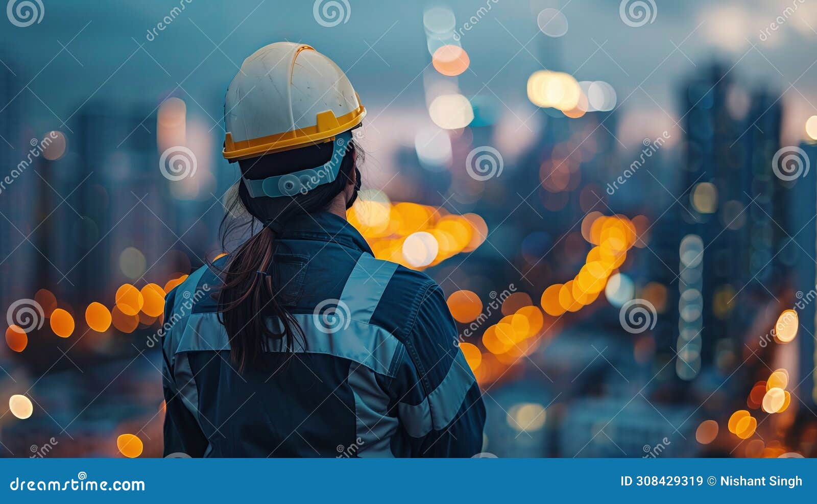 Inspiring Image of an Engineer Overlooking Cityscape and Infrastructure ...