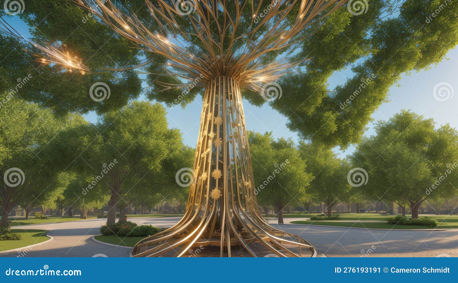 An Inspiring Tree Sculpture in a Park with a Path and Trees AI ...