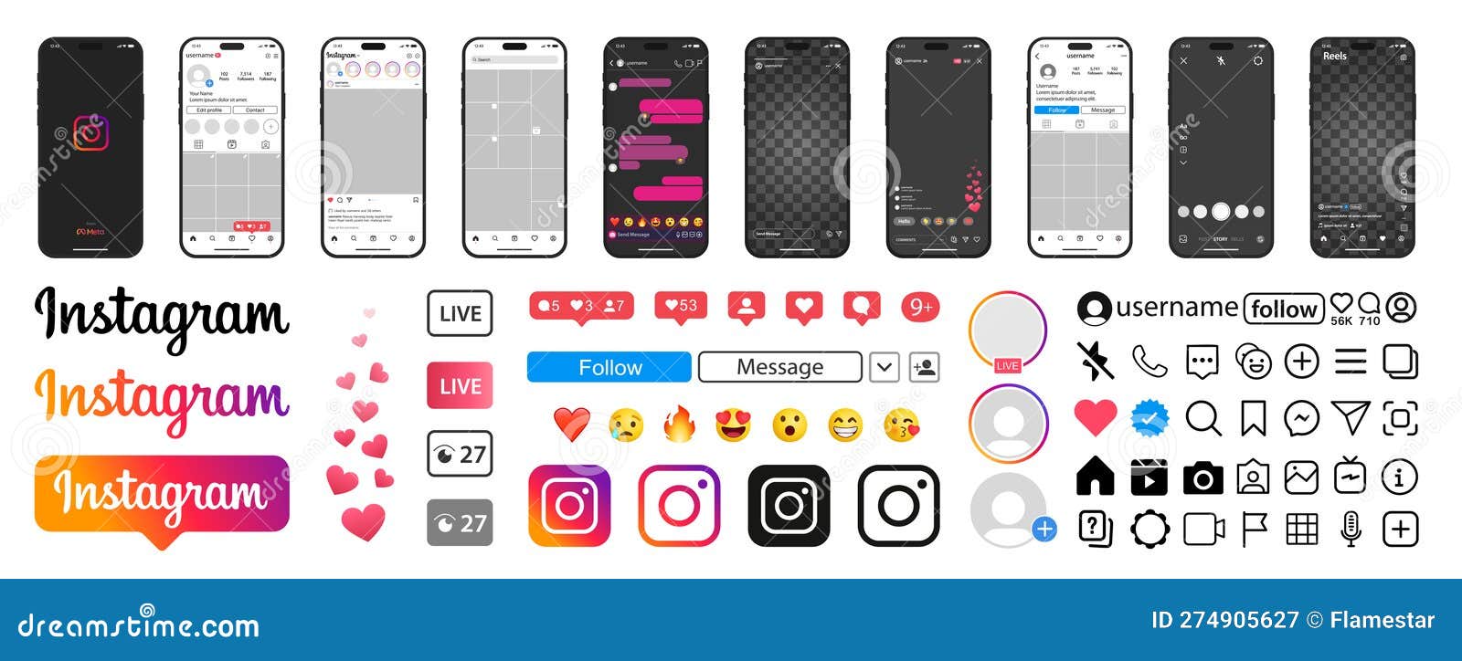 Instagram App Interface in Iphone Screen, Icons, Emoticons. Instagram ...