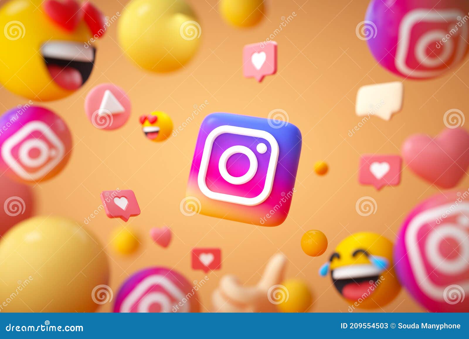 Instagram Application Logo Background With Emoji And Floating Objects ...