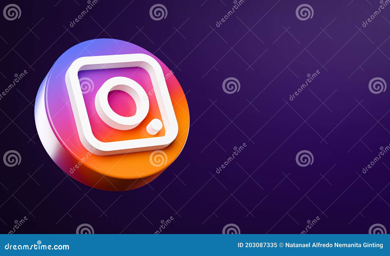 Instagram Circle Button Icon 3D on Dark Bakcgorund. Elegant Template ...