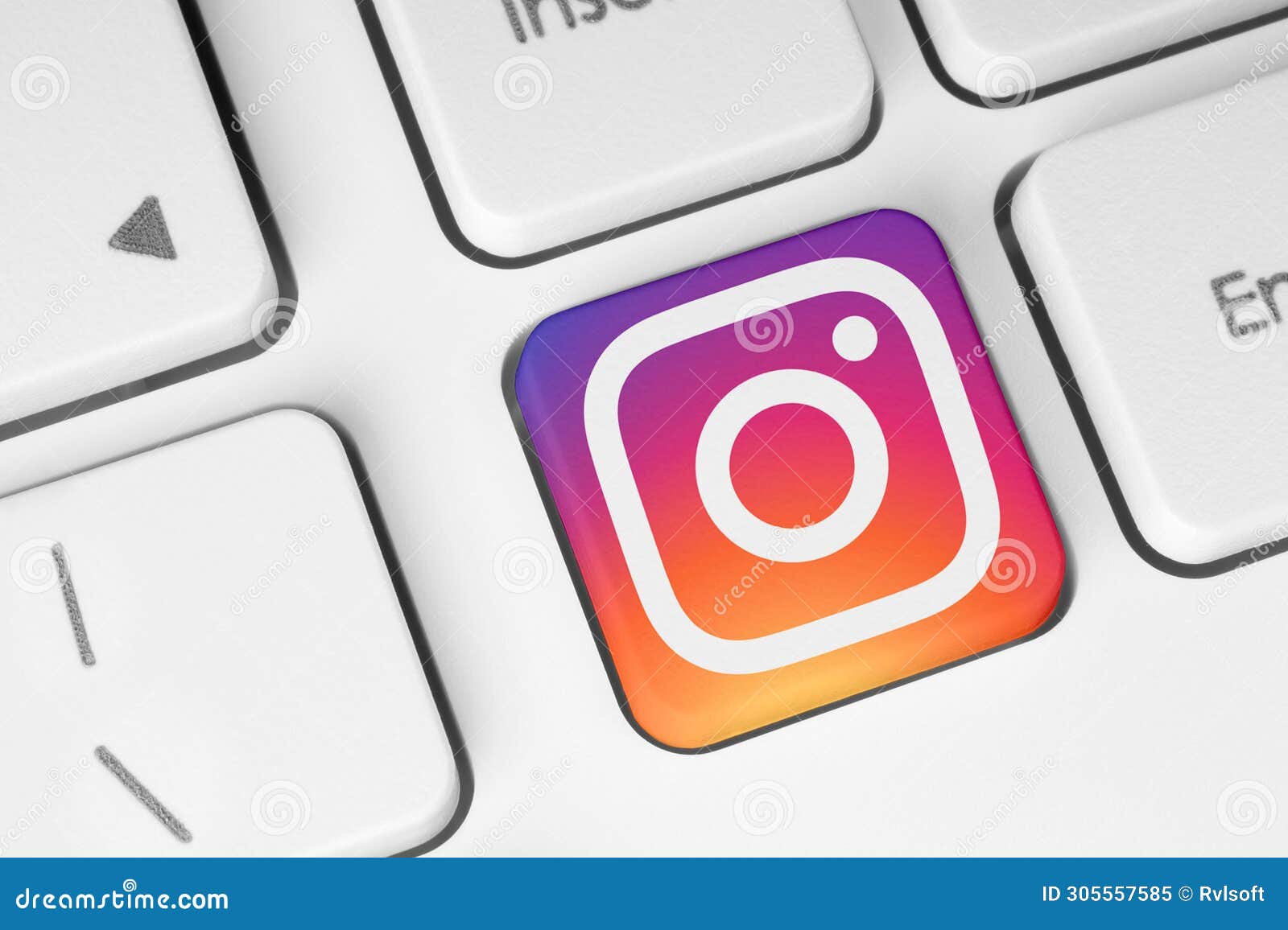 Instagram Icon Key On White Computer Keyboard Close-up. Concept Of ...