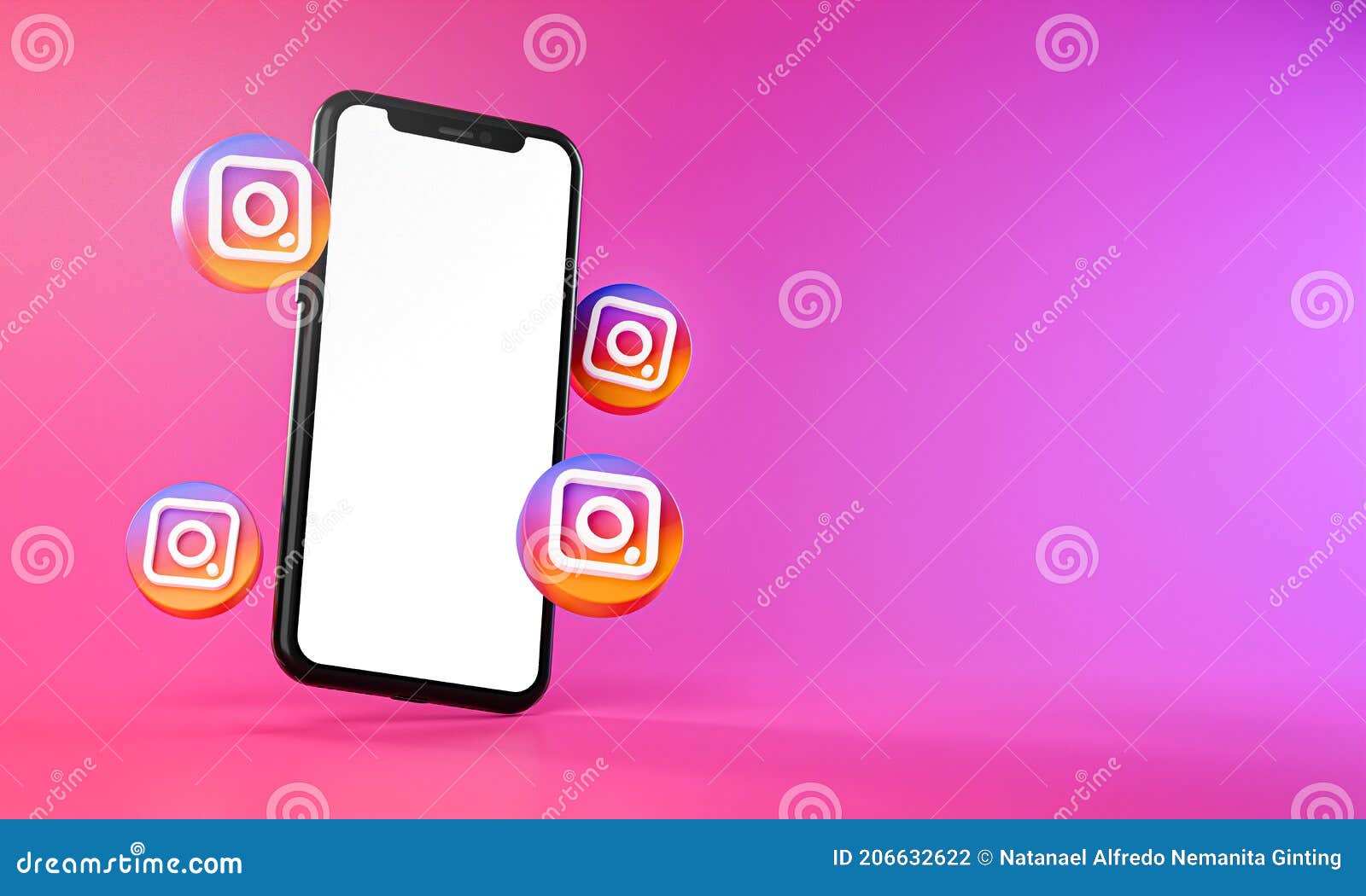 Instagram Icons Around Smartphone App Mockup 3D Editorial Photography ...