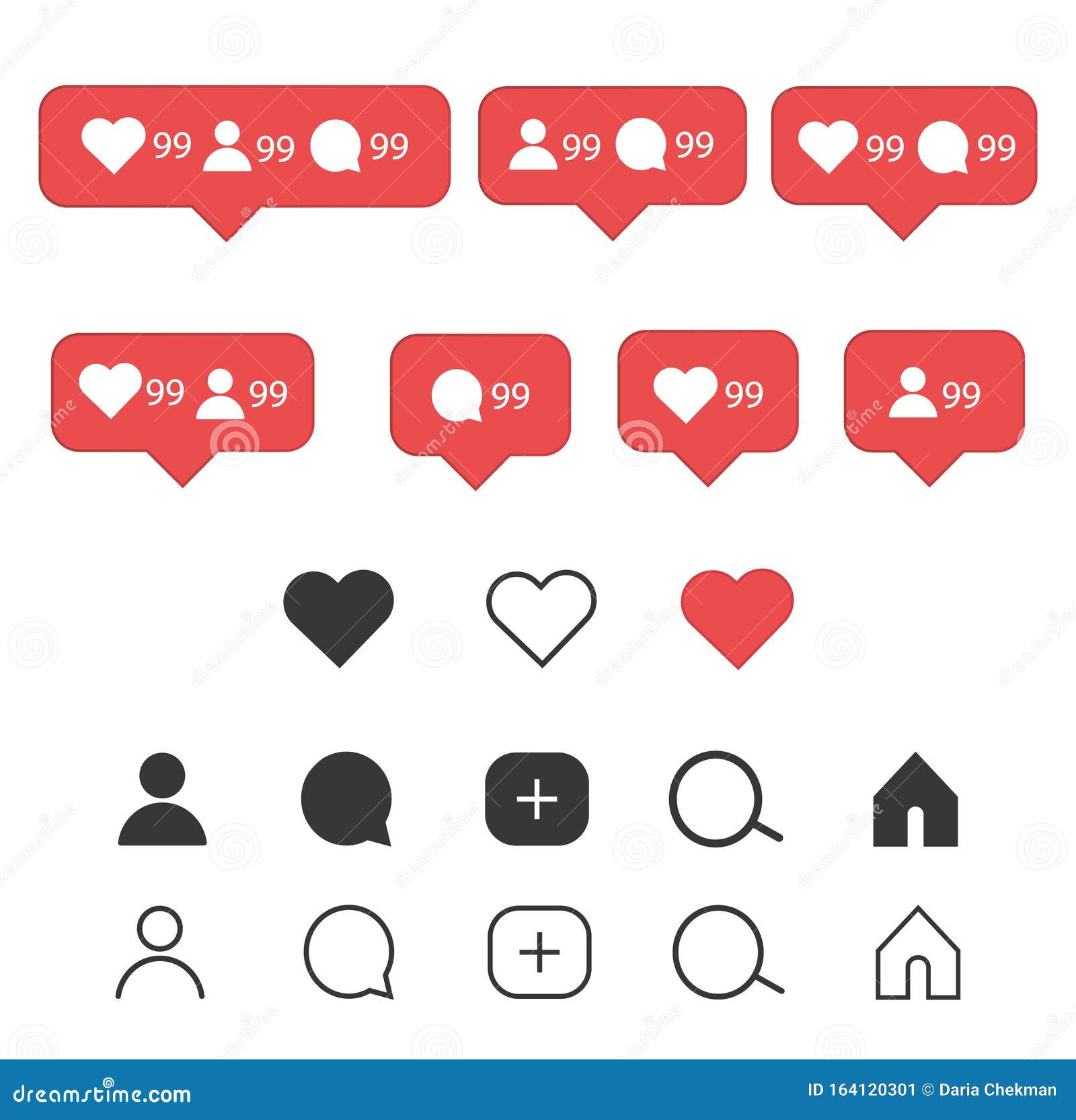 Instagram Icons Set. Like, Comment, Follower and Notification Icons ...