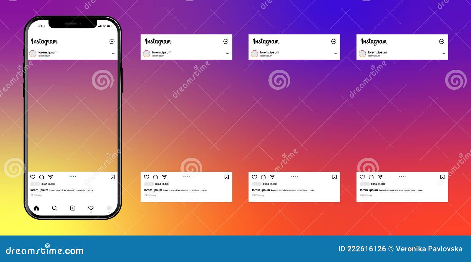Instagram Mobile App Interface Template On Apple Iphone Mockup. Photo ...