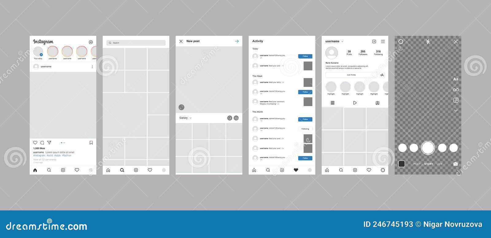 Instagram Mockup. Set Instagram Screen Social Media And Social Network ...