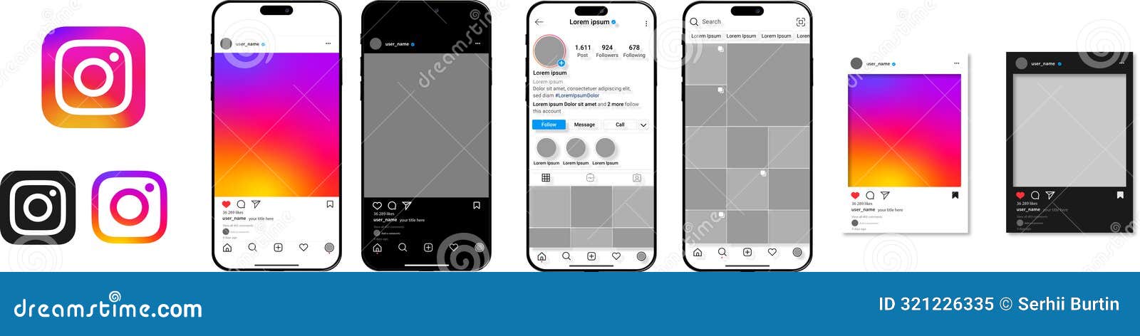 Instagram Mockup. Set Instagram Screen Social Media and Social Network ...