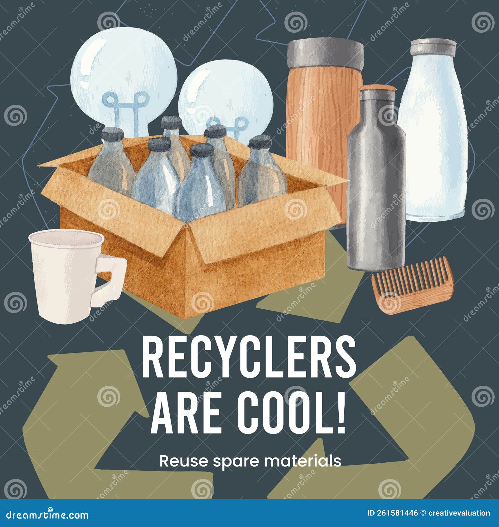 Instagram Post Template with Global Recycling Concept, Watercolor Style ...