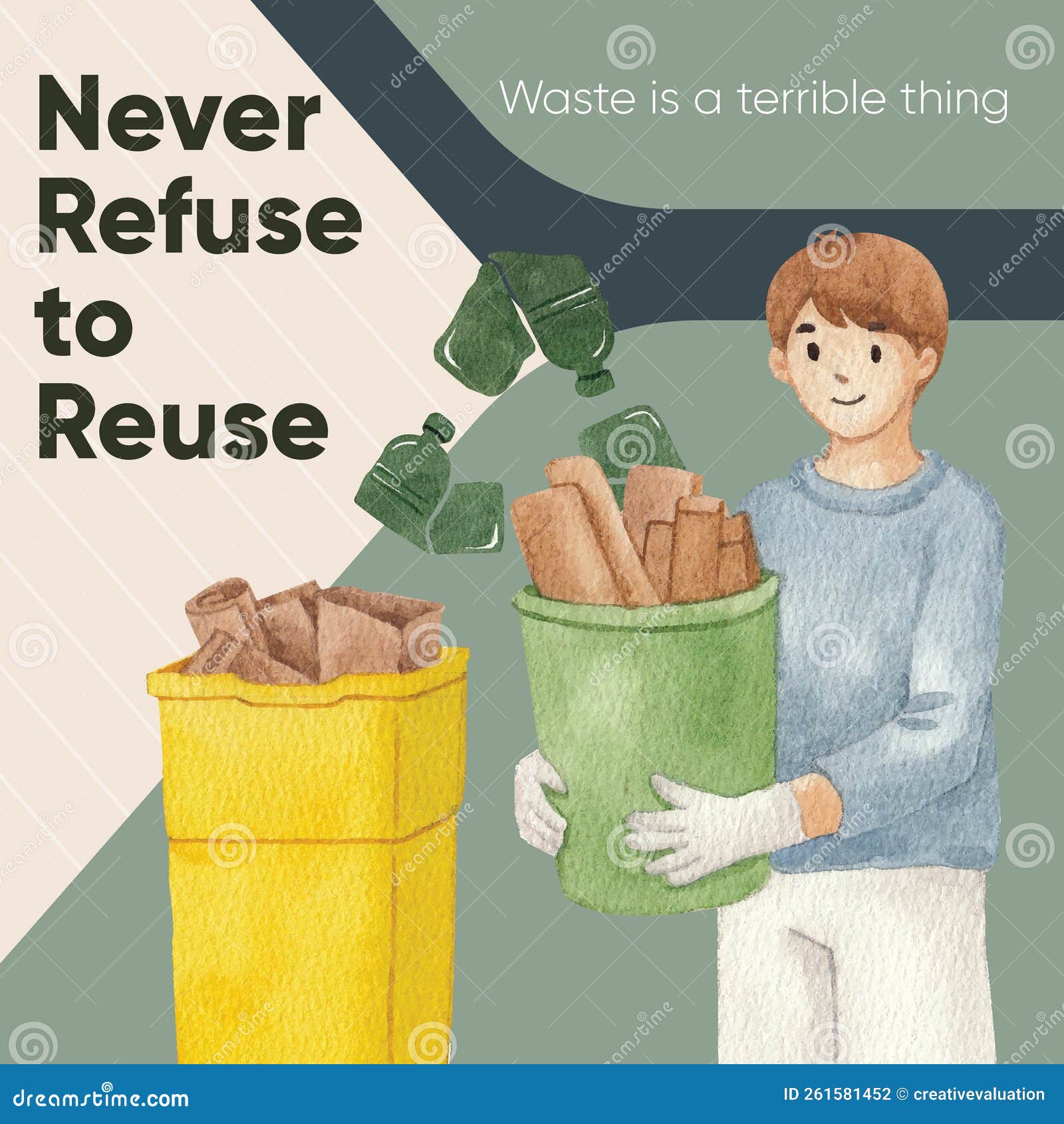 Instagram Post Template with Global Recycling Concept, Watercolor Style ...