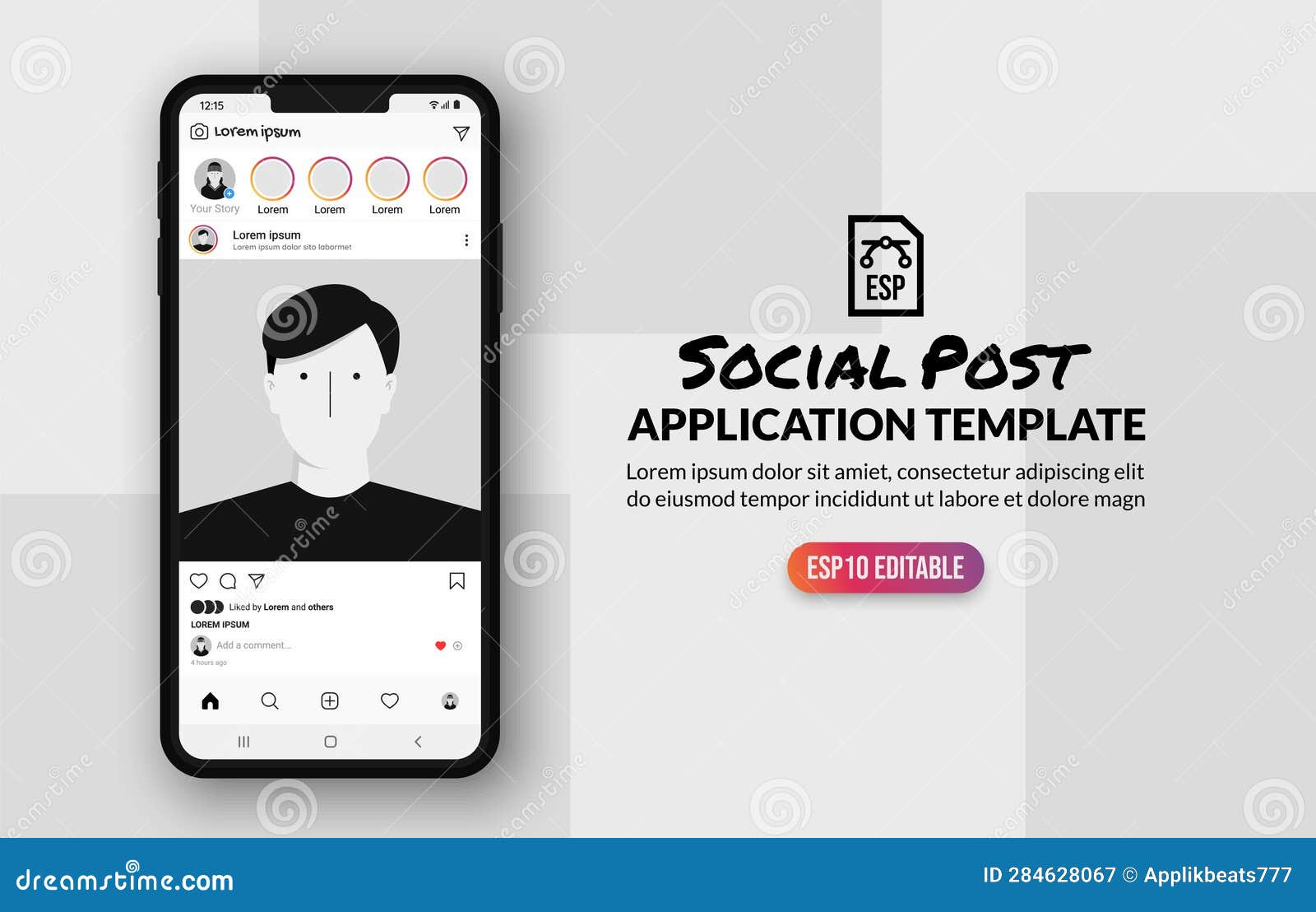 Instagram Post Template, Social Media Application Mockup Stock Vector ...
