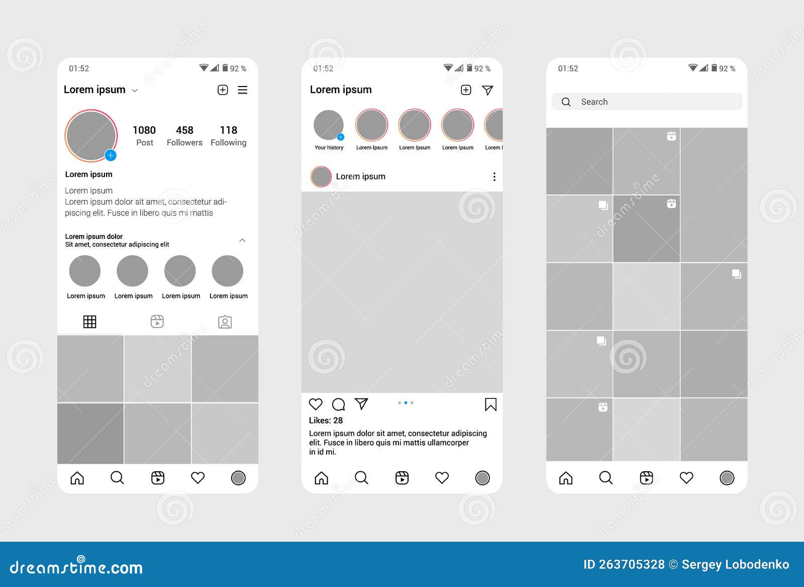 Instagram Profile Interface Template. Design of Mobile App UI, UX, GUI ...
