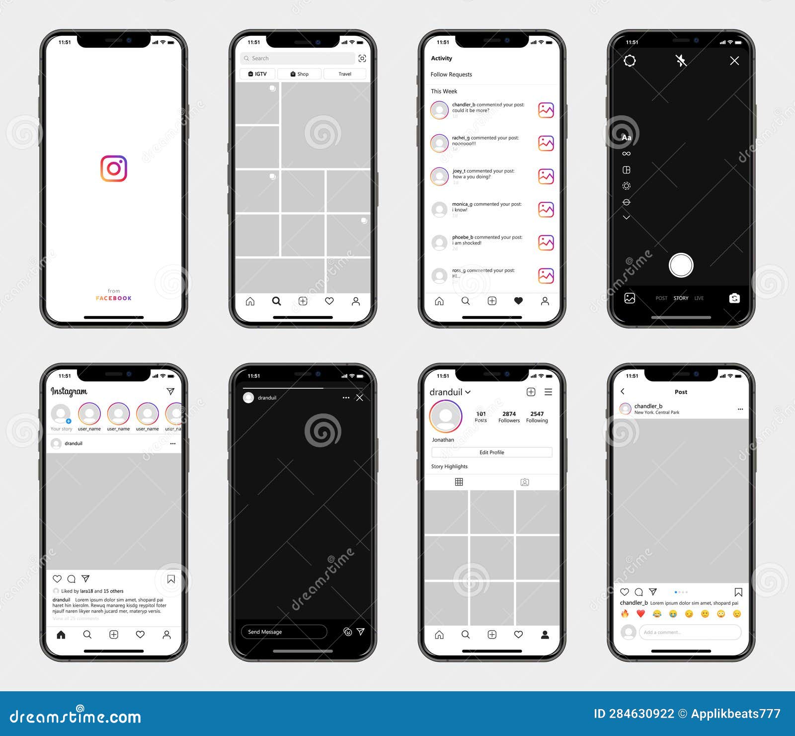 Instagram Social Network Interface Template on Apple Iphone Smartphones ...