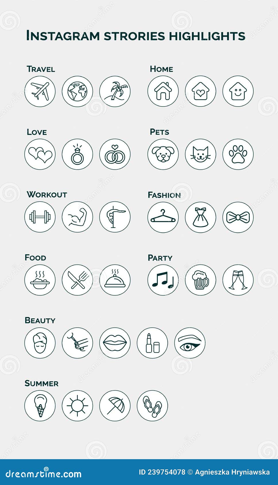 Instagram Stories Hightlight Icons Stock Vector - Illustration of icon ...