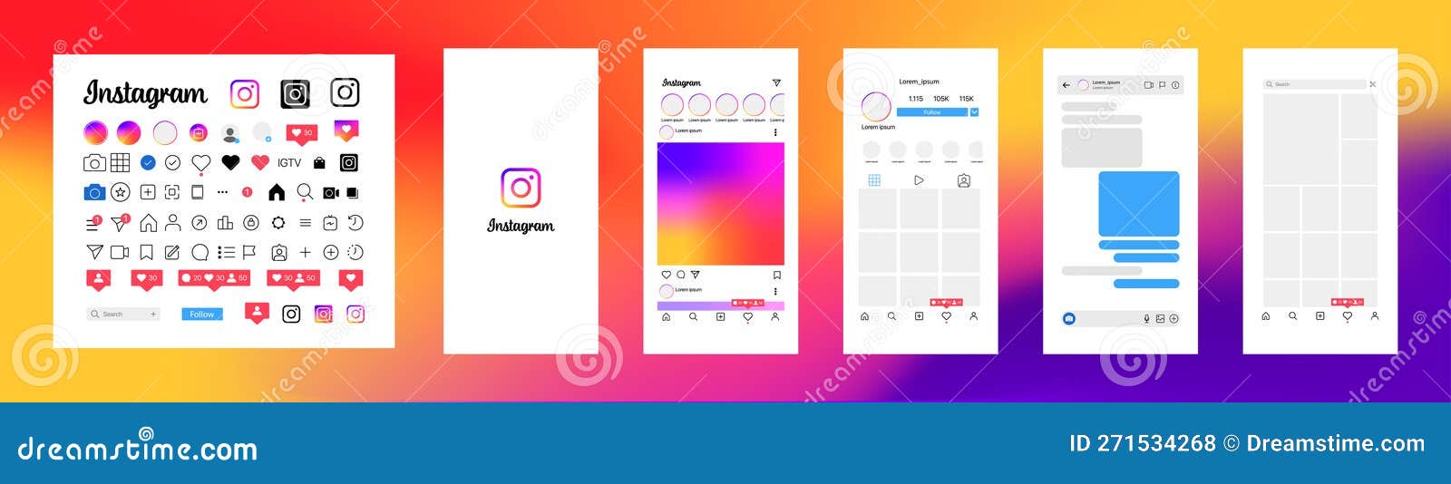 Instagram Template App Screens on Apple Iphone Vector Set. Realistic ...