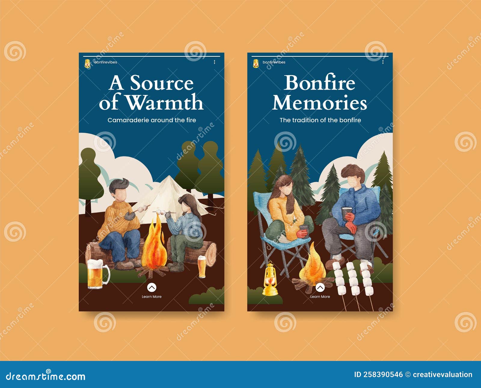 Instagram Template with Bonfire Party Concept,watercolor Style Stock ...