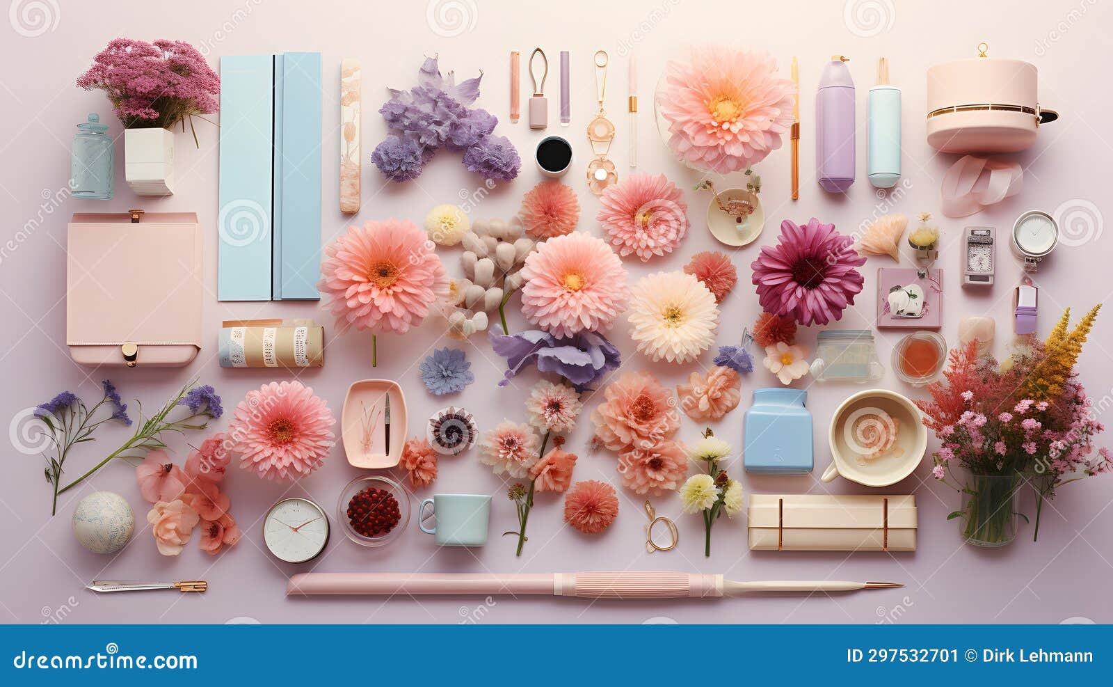 An Instagram-worthy Flat Lay of Pastel-colored Objects Creating a Gentle and Dreamy Gradient of ...
