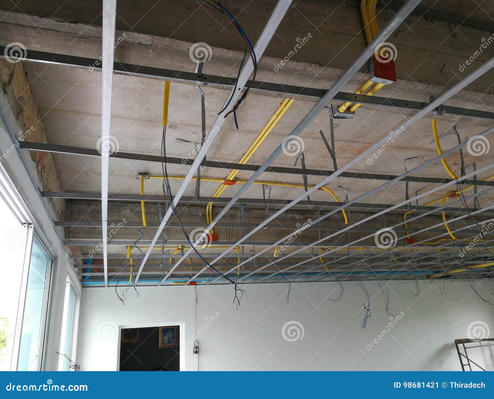 Install the Ceiling Frame and Wiring Pipe. Stock Image - Image of ...