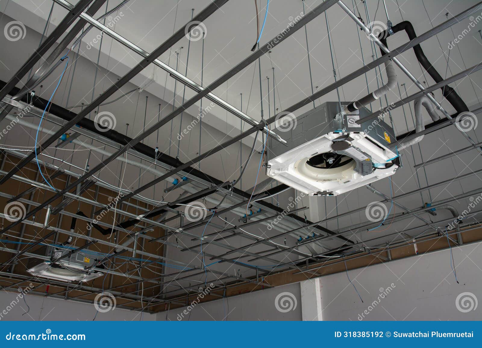 Install Ceiling Mounted Cassette Type Air Conditioner Unit Stock Photo ... Install Ceiling Mounted Cassette Type Air Conditioner Unit Stock Photo ...