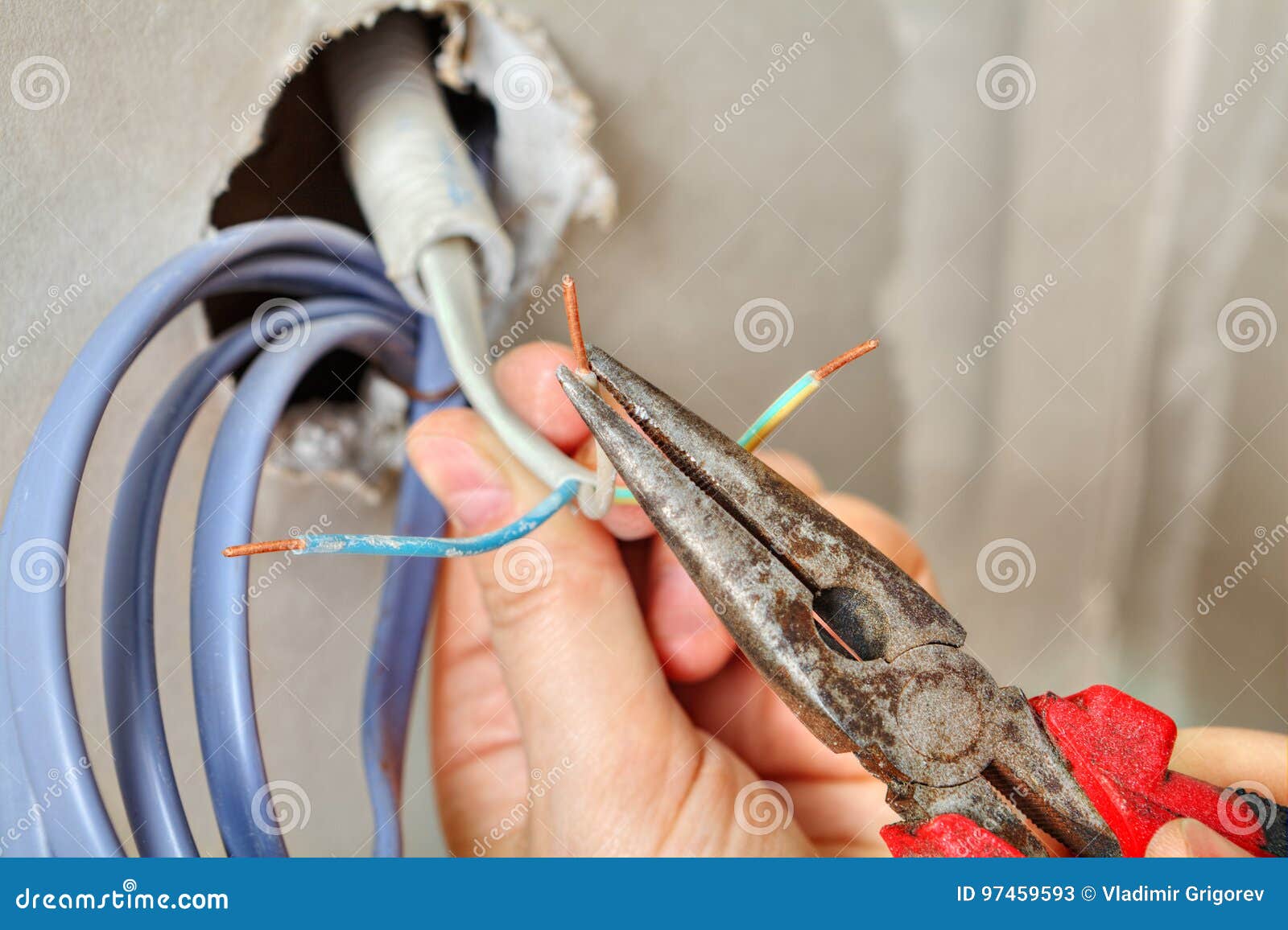 Install an Electrical Outlet, Strip Cables before Pulling Them. Stock ...