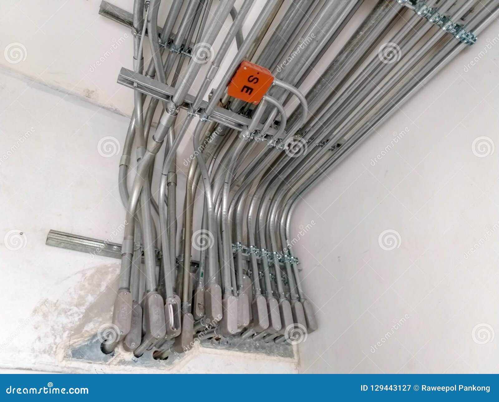 Install Electrical Systems in Buildings. Stock Image - Image of ...