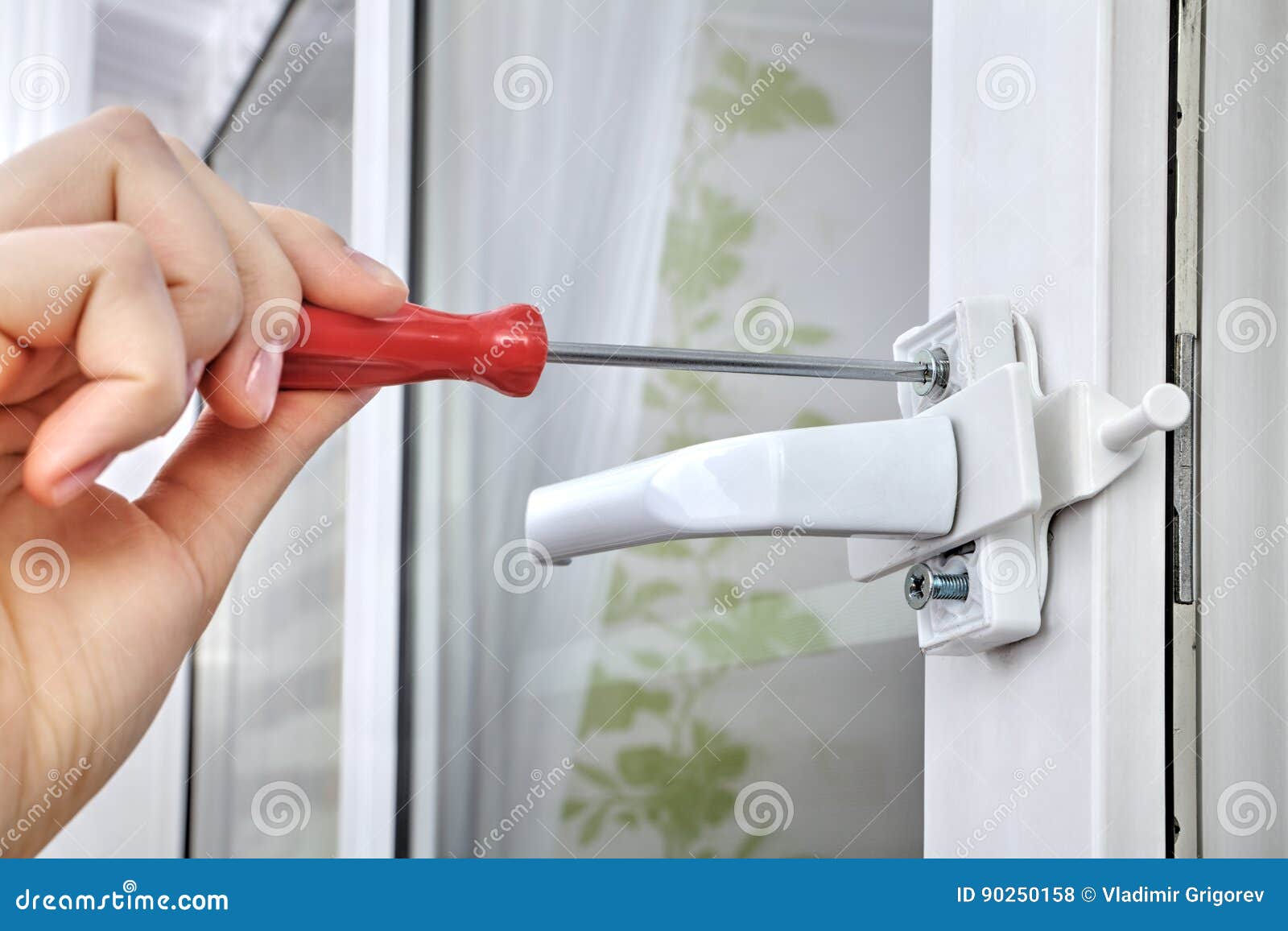 Install Limiter for Plastic Window, Using a Screwdriver, Close- Stock ...