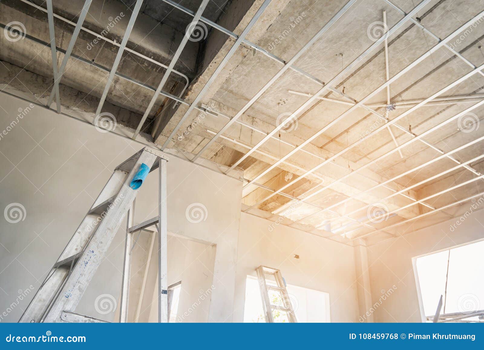 Install Metal Frame for Plaster Board Ceiling at House Stock Photo ...