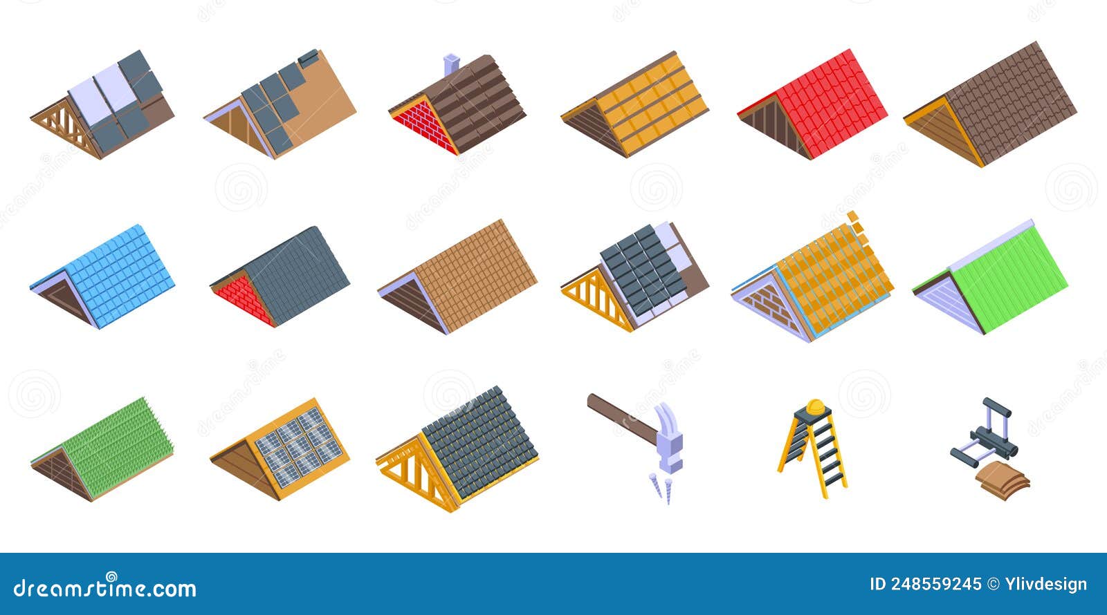 Install the Roof Icons Set Isometric Vector. Safety Builder Stock ...