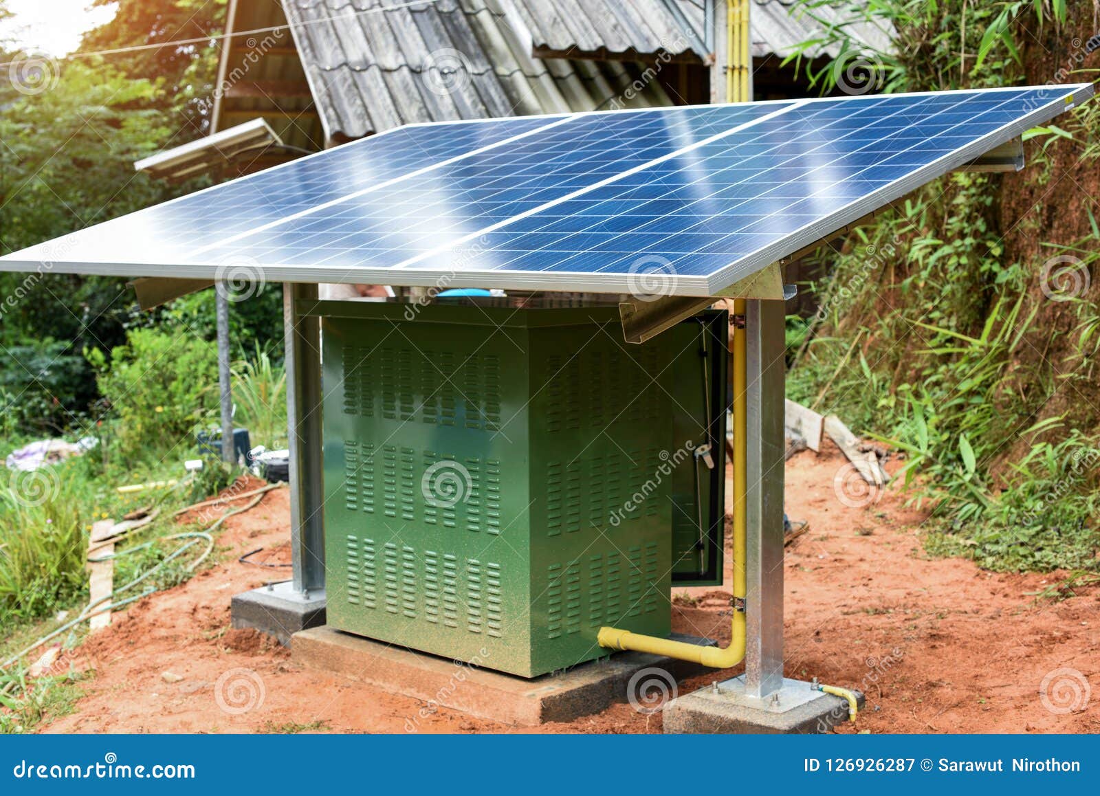 Install Small Solar Cell System. Stock Image - Image of electric ...