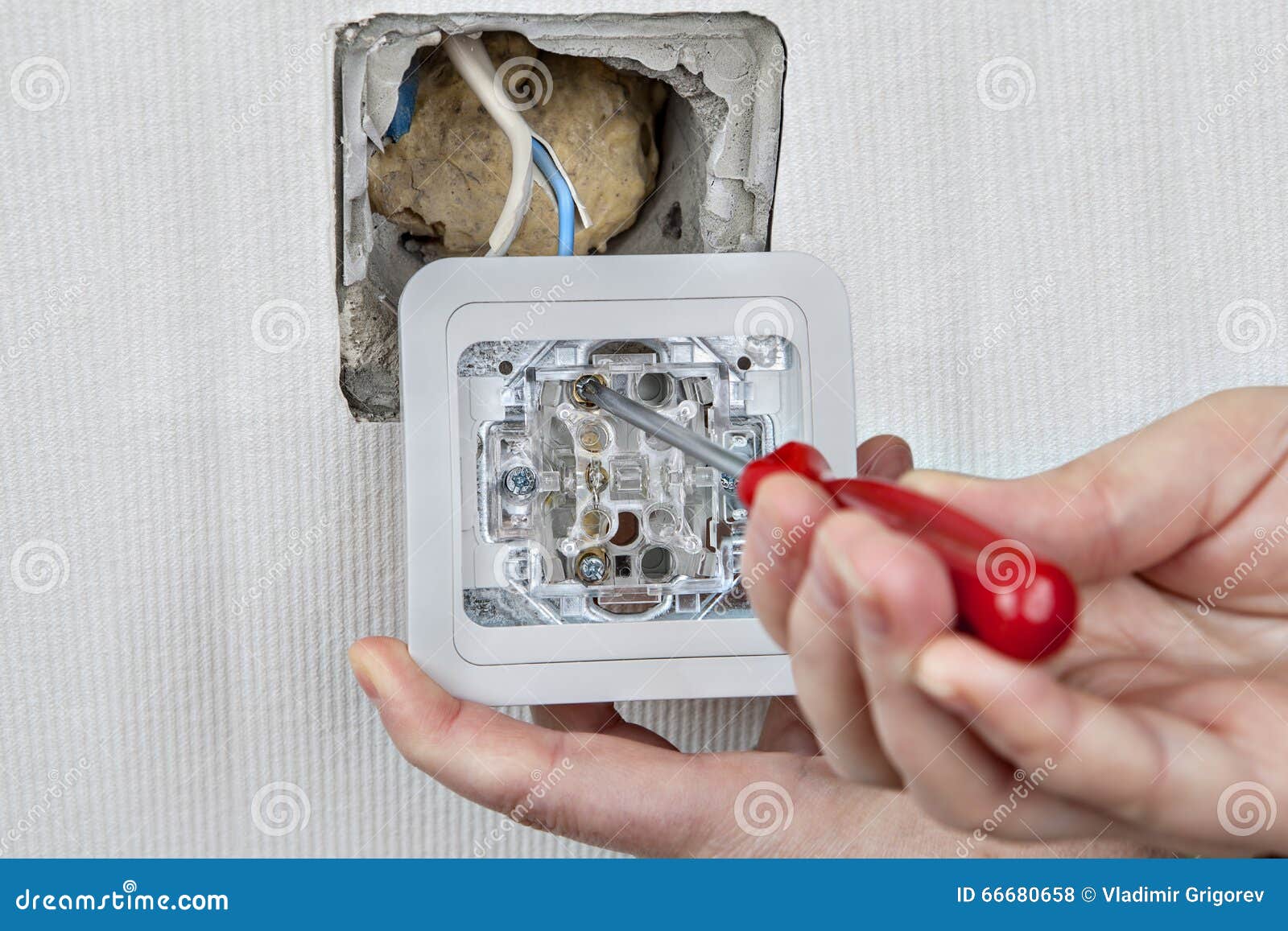 Install Wall Light Switch, Connect To Electrical Wiring, Tighten Stock ... Install Wall Light Switch, Connect To Electrical Wiring, Tighten Stock ...