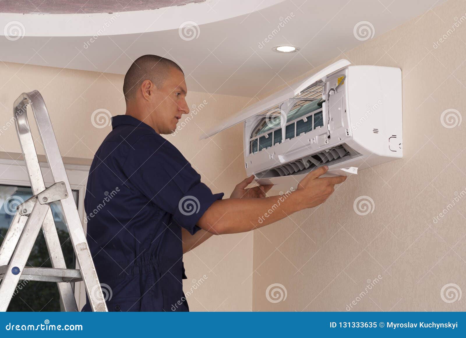 Installation of Air Conditioning Stock Image - Image of professional ...