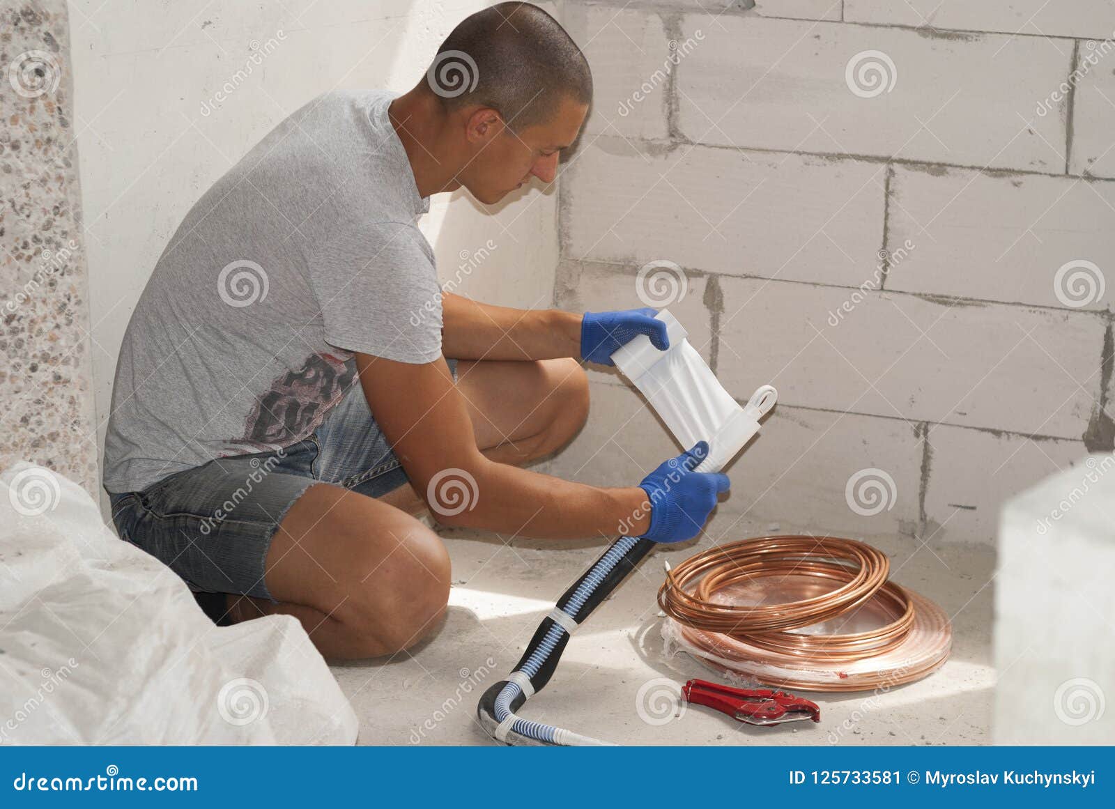 Installation of Air Conditioning Pipes Stock Image - Image of high ...