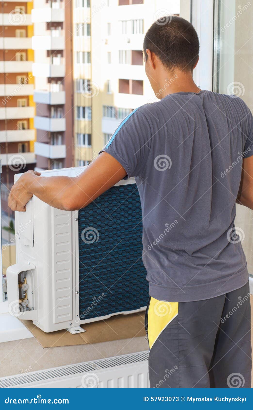 Installation of Air Conditioning Stock Image - Image of repairman ...