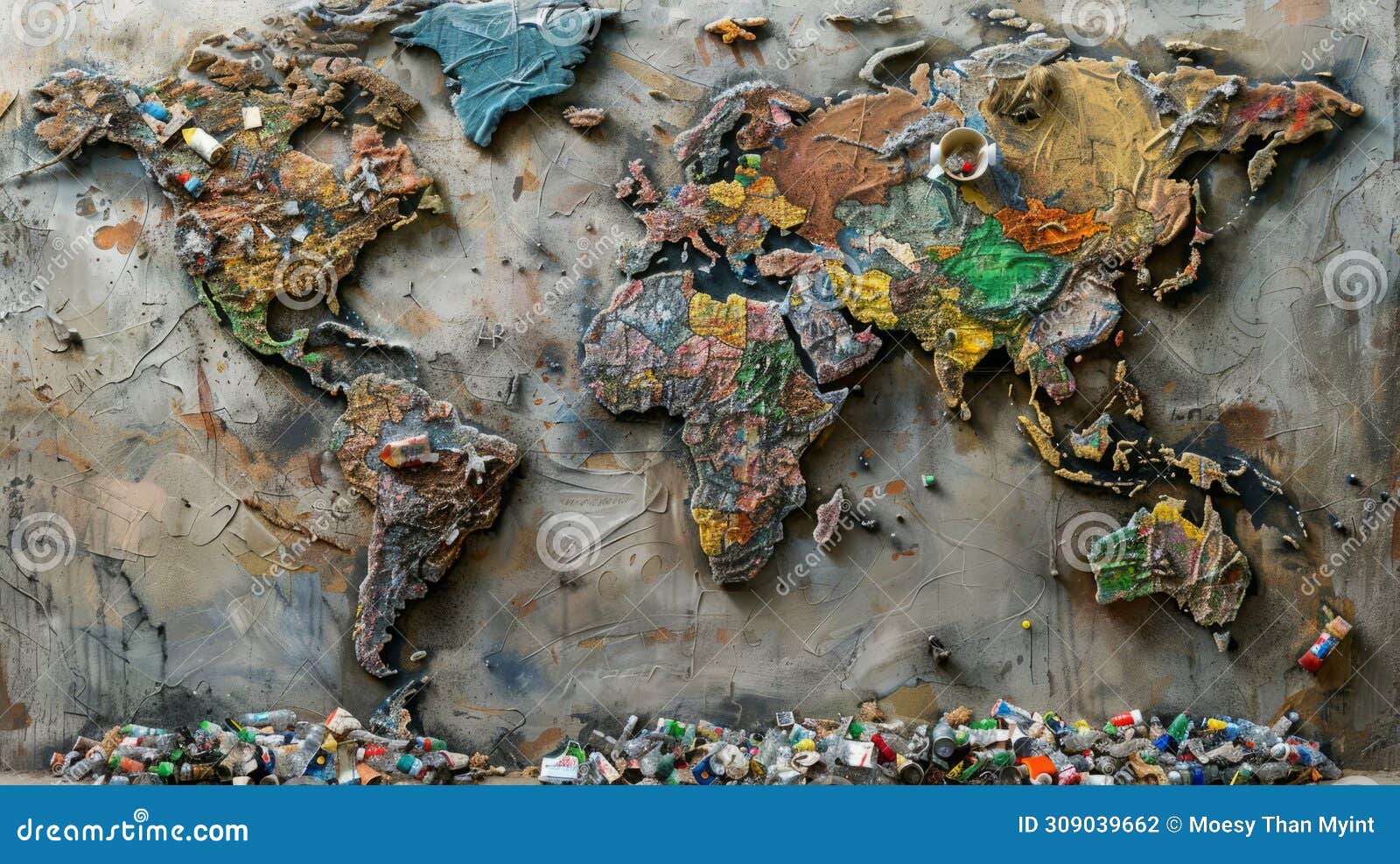 Installation Artwork of World Map Consisting of Garbage and Plastic ...