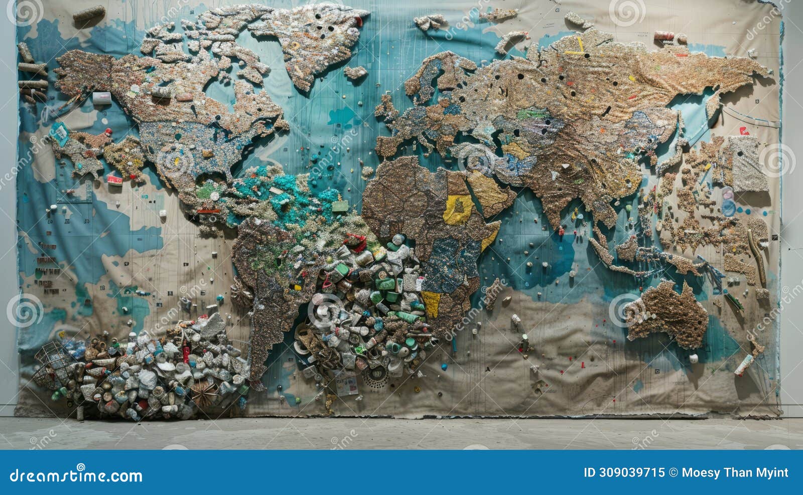 Installation Artwork of World Map Consisting of Garbage and Plastic ...