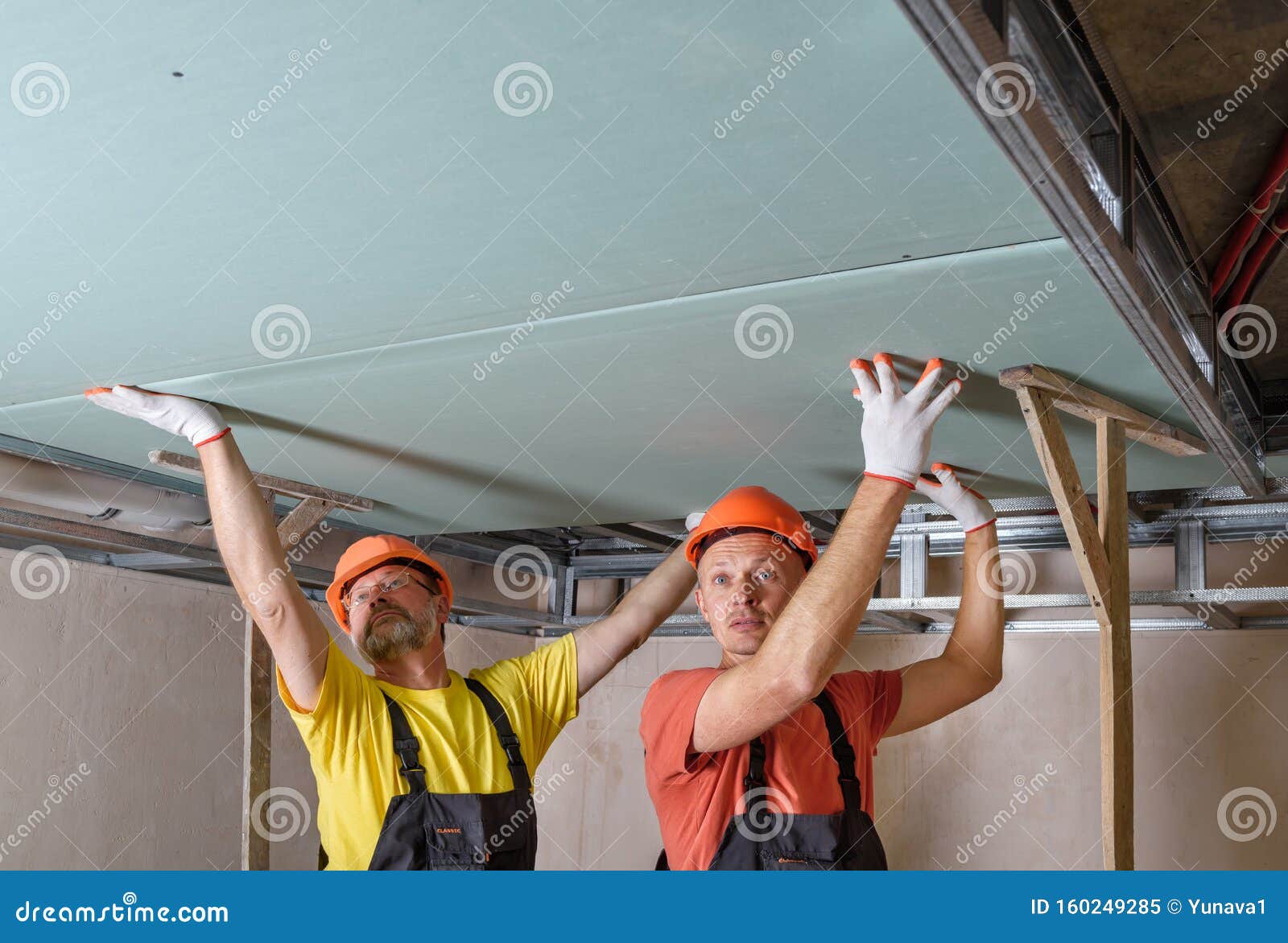 Installation of Ceiling Drywall Stock Image - Image of frame, equipment ...