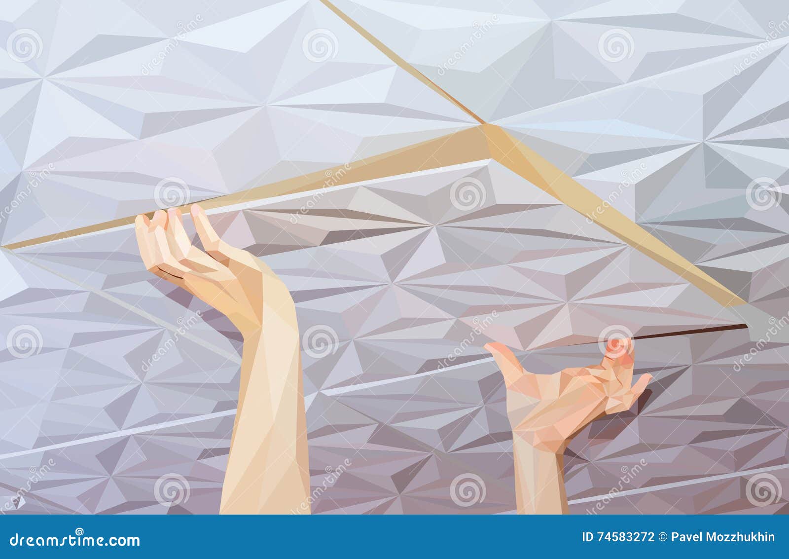 Installation of Ceiling Tiles Made of Polystyrene Stock Illustration ...