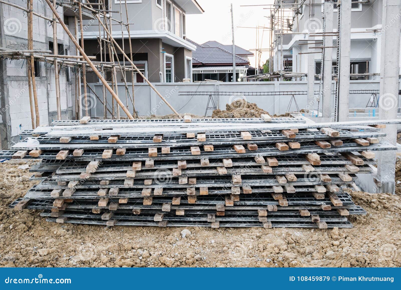 Installation of Cement Formwork Frames To New House Construction Stock ...