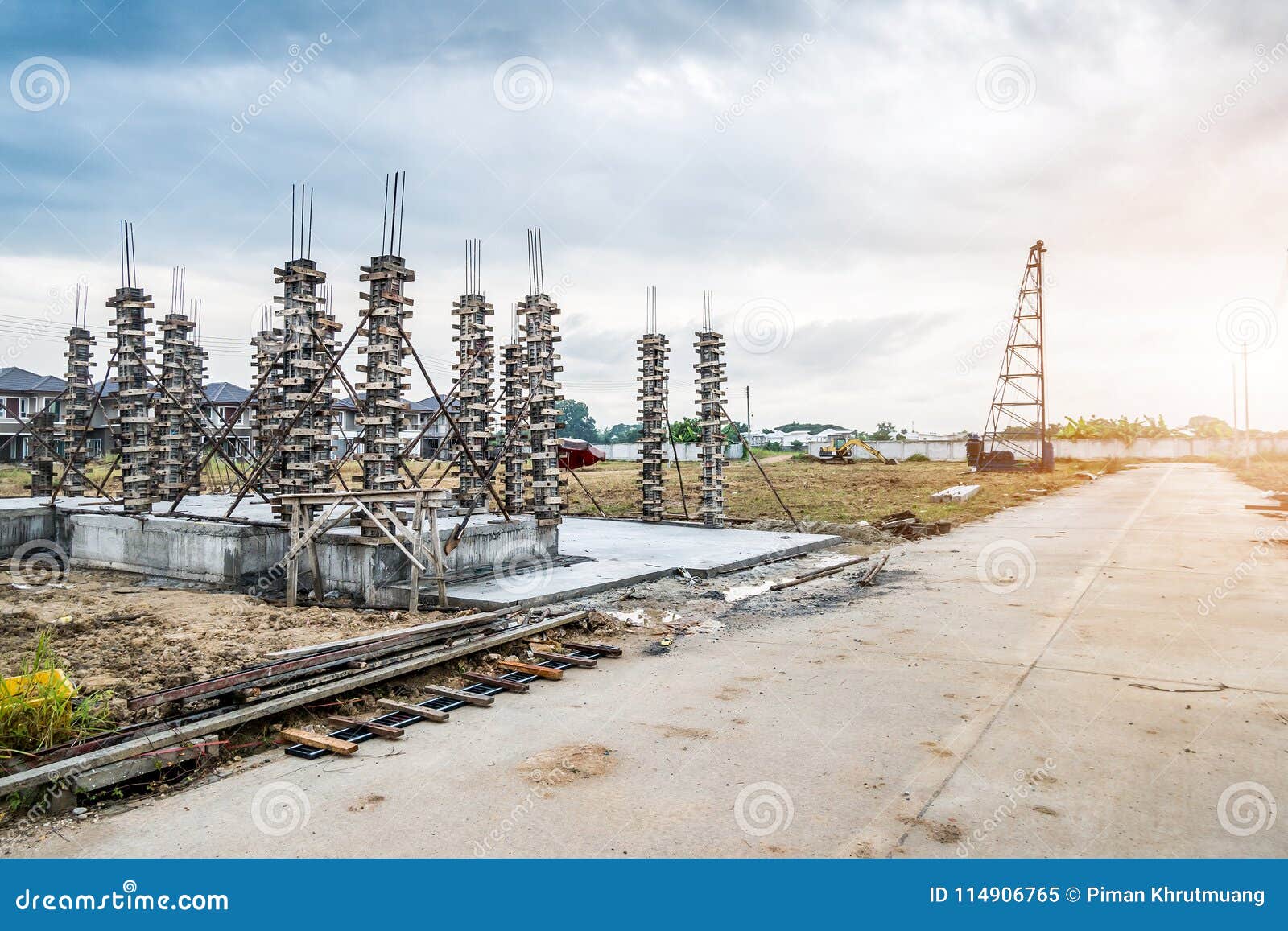 Installation of Cement Formwork Frames To New House Construction Stock ...