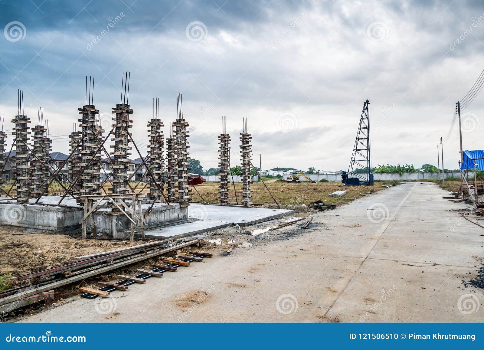Installation of Cement Formwork Frames To New House Construction Stock ...