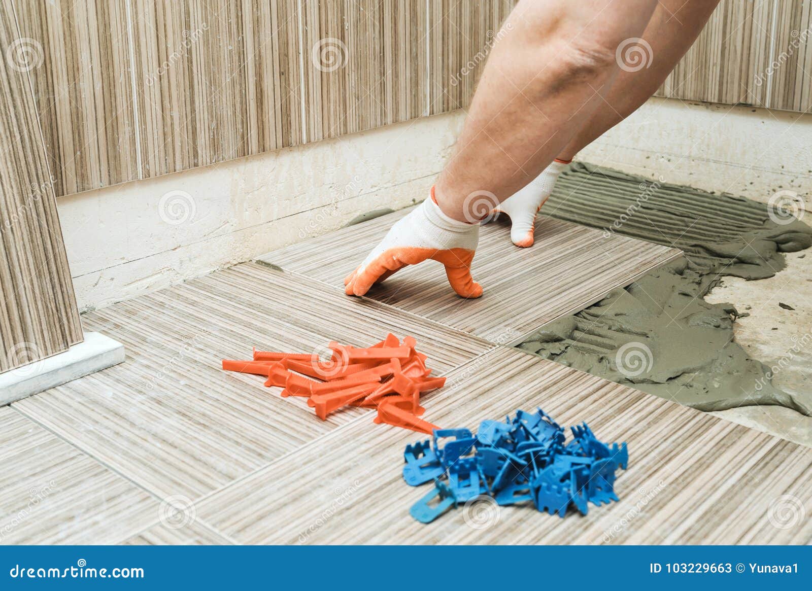 Installation of Ceramic Tiles. Stock Image - Image of laying, tiler ...