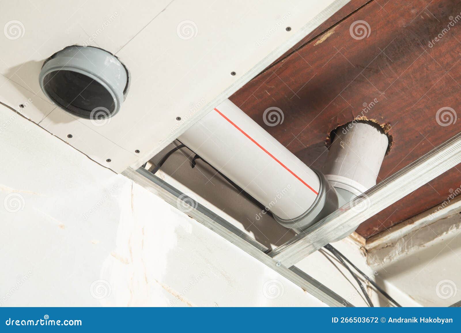 Installation of Chimney Pipe at Kitchen Stock Photo - Image of repair ...