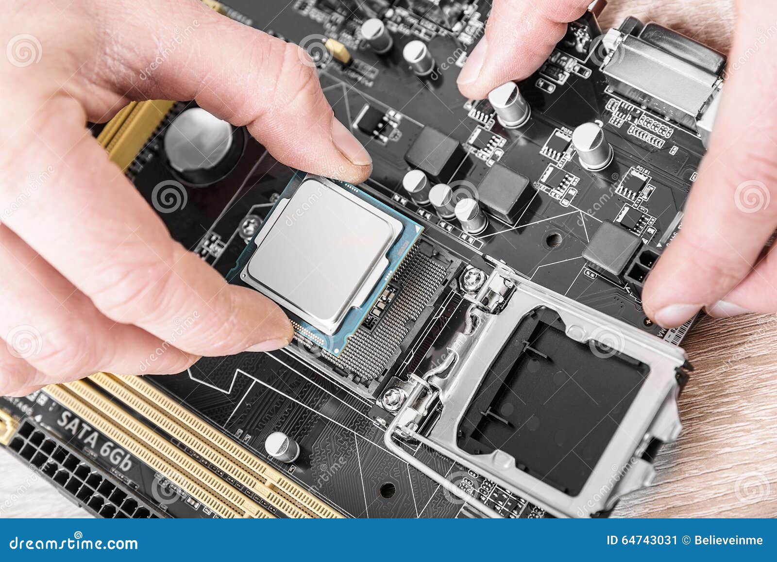 Installation of Computer Processor Stock Image - Image of glove, card ...