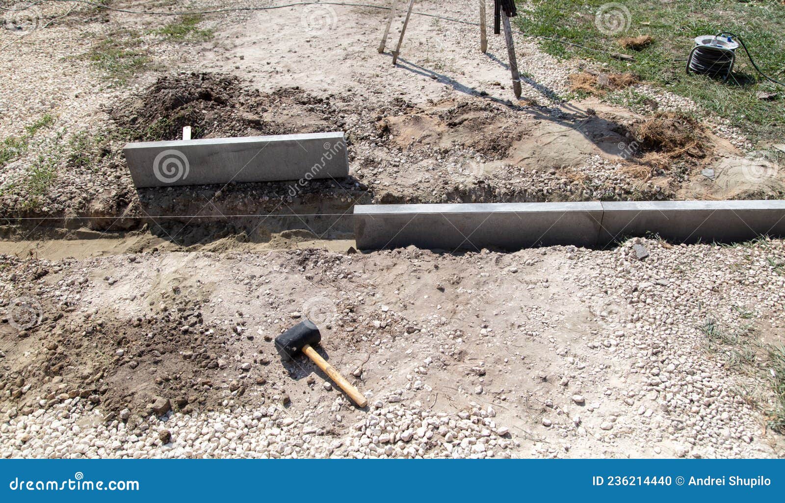 Installation of Concrete Curbs on the Road. Technologies Stock Photo ...